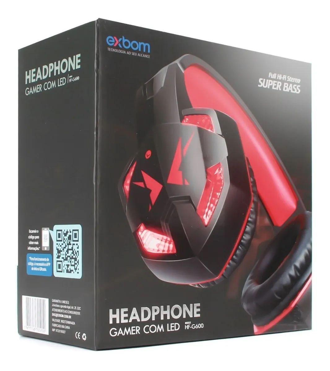Headfone gamer usb/p2 com led e microfone hf-g600 vermelho - Exbom - Headphone Gamer - Magazine ...