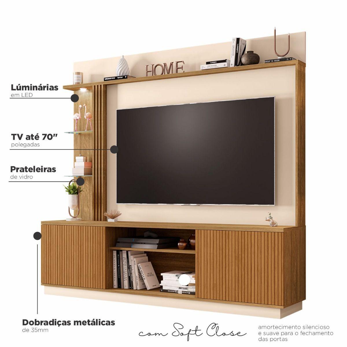 Home Para TV 65 Polegadas Ripado Cinamomo/Off White - Atlanta/Bechara ...