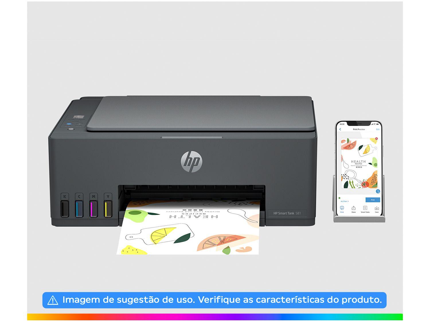 Impressora Multifuncional HP Smart Tank 581 Tanque de Tinta Colorida ...