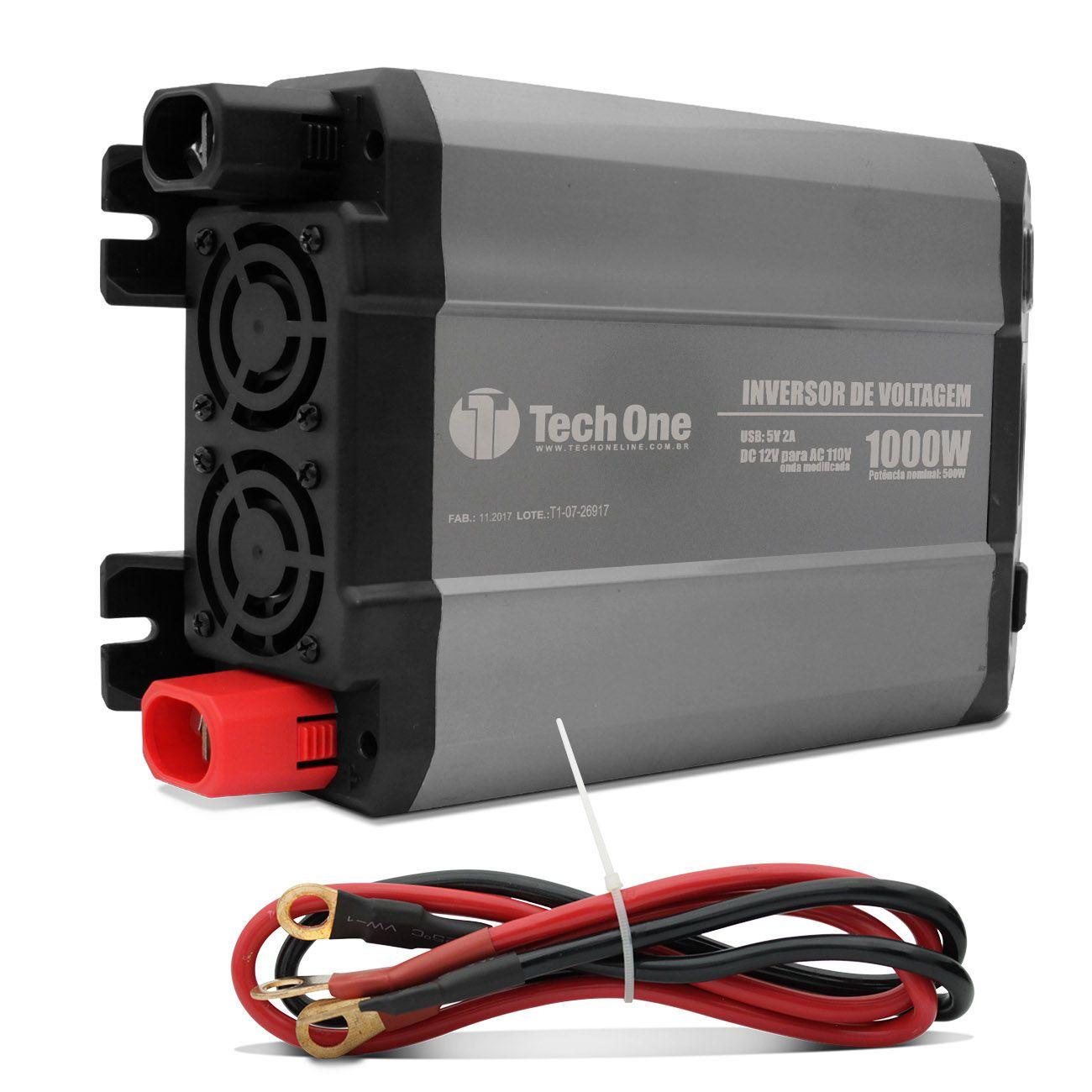 Inversor de Voltagem Tech One 1000W 12V para 110V com USB Transformador Conversor de Potência ...