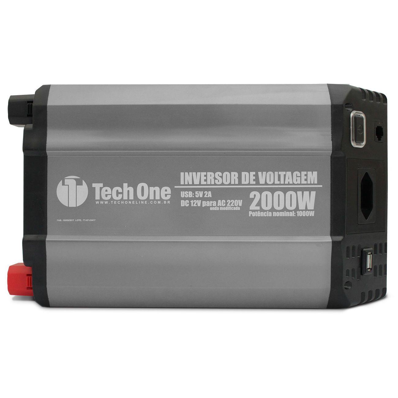 Inversor de Voltagem Tech One 2000W 12V para 220V com USB Transformador Conversor de Potência ...