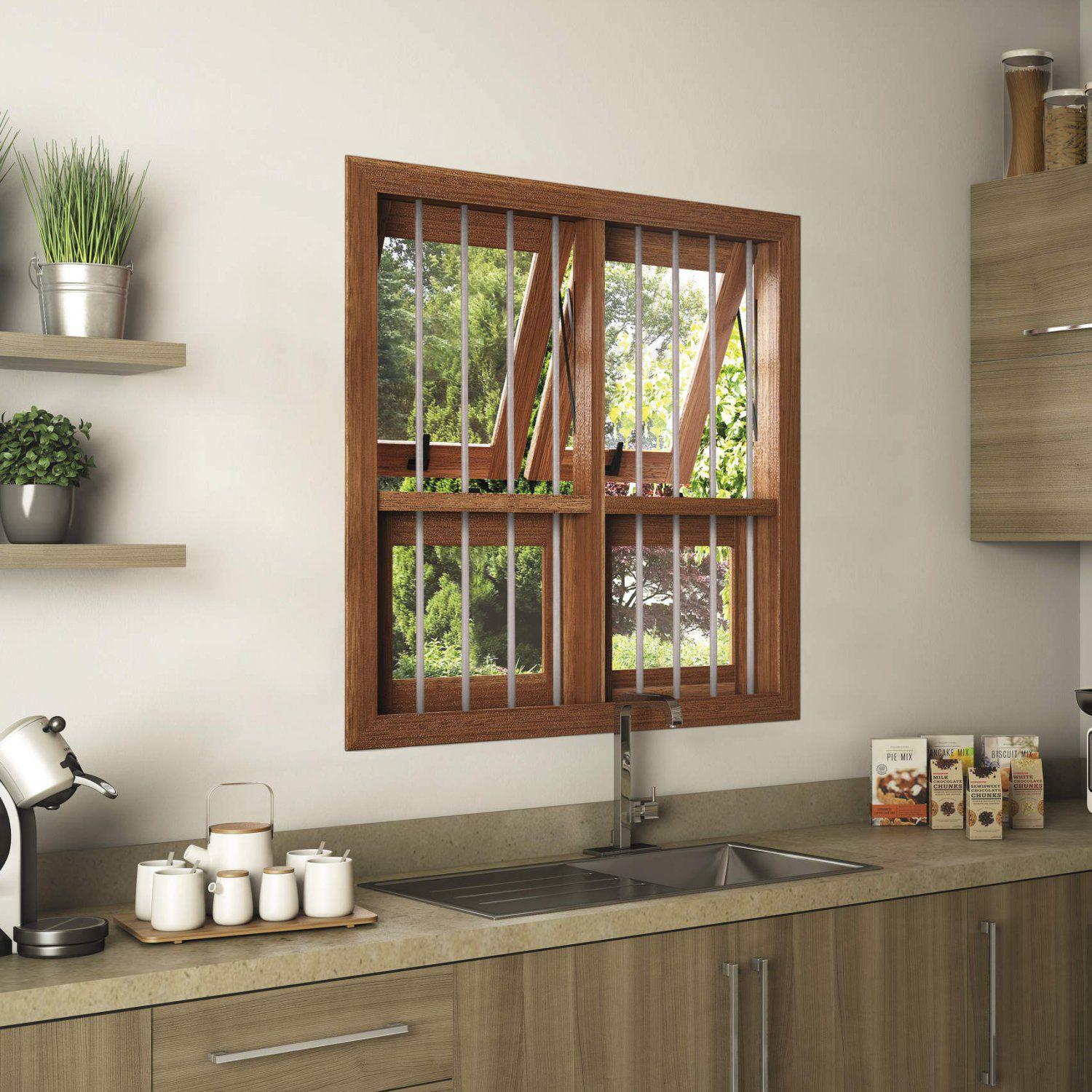 Janela de Madeira Maxim Ar com Grade e Vidro Temperado 100cm x 120cm ...