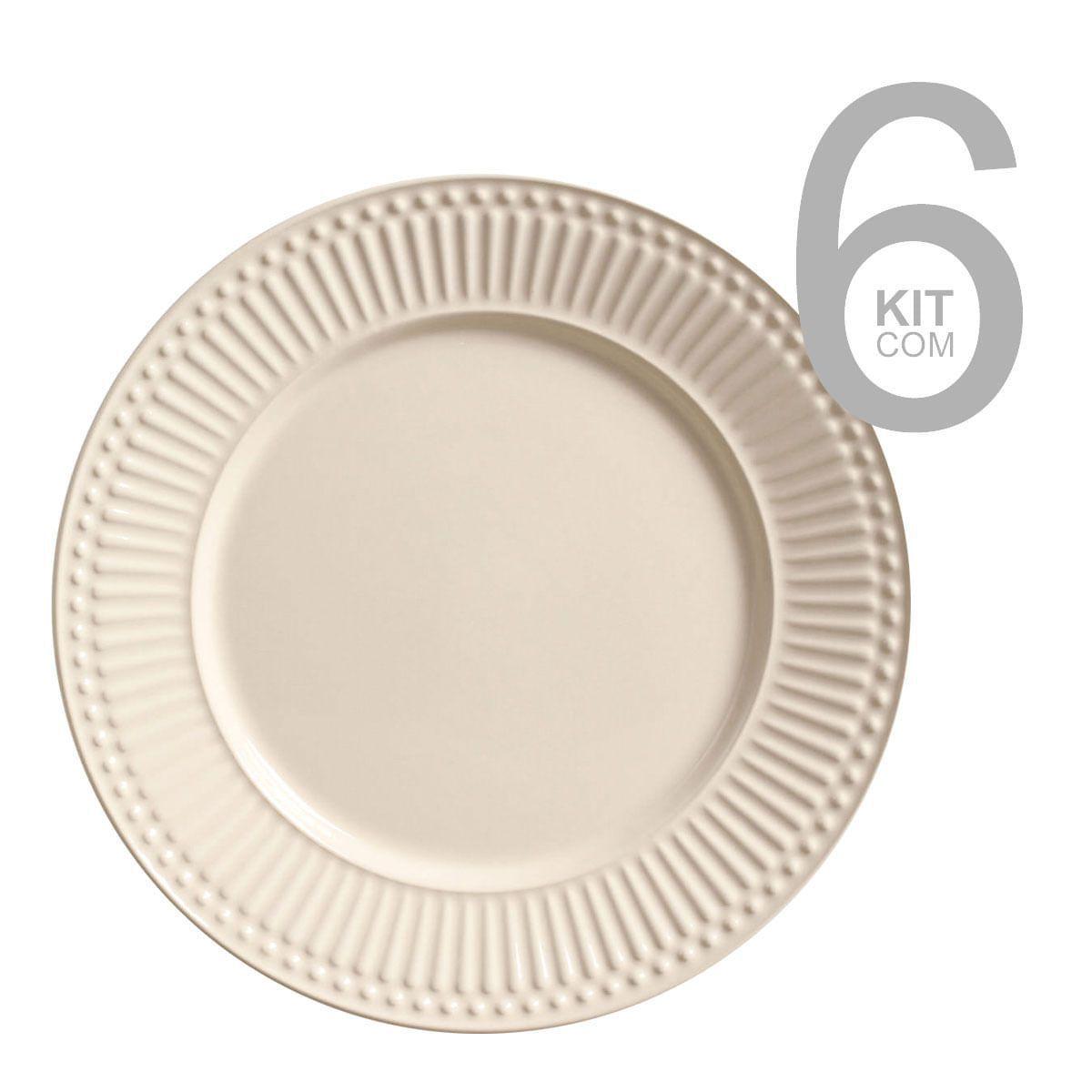 Jogo C/ 6 Pratos Raso Roma Cru - PORTO BRASIL - Prato Raso - Magazine Luiza