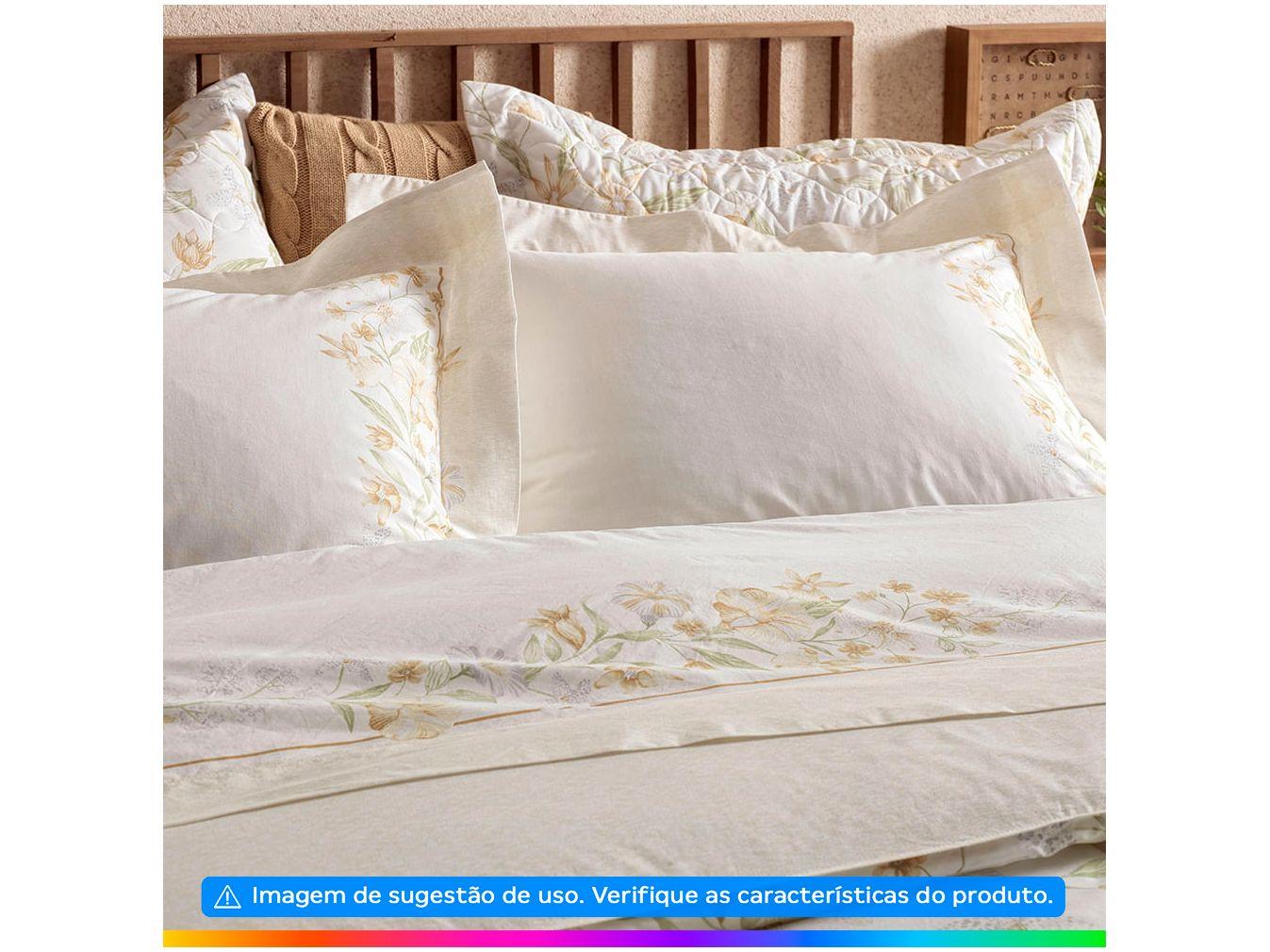 Jogo de Cama King 100% Algodão Karsten 200 Fios Castela Bege e Verde 4 ...