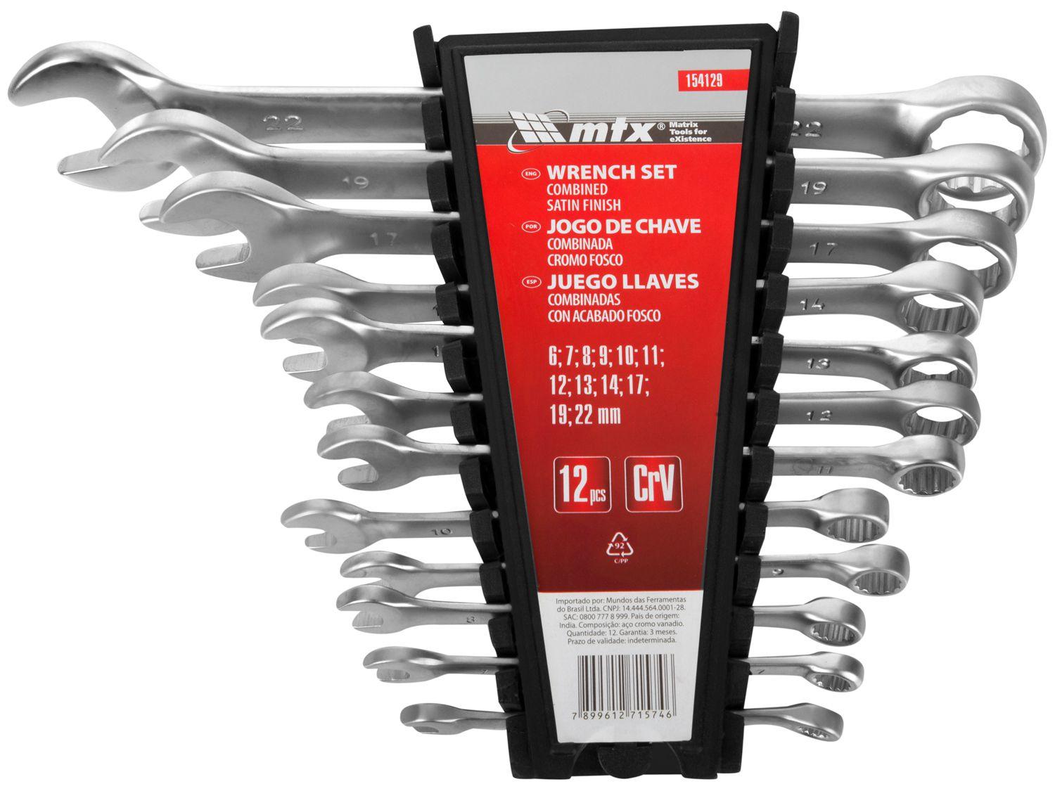 Jogo de Chaves Combinada MTX 154129 12 Peças 6-22mm