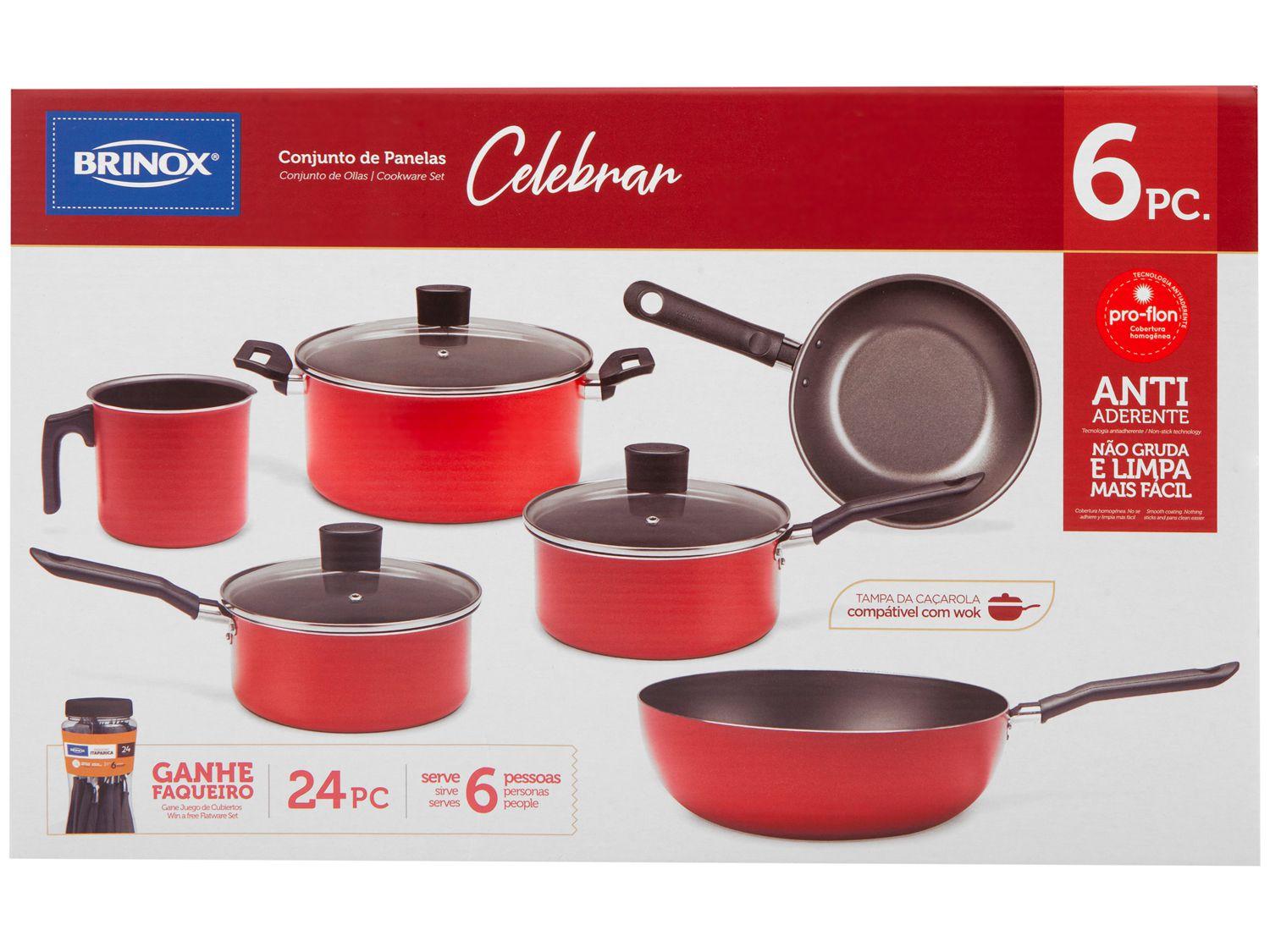Jogo de Panelas Brinox Antiaderente de Alumínio - Vermelho 6 Peças ...