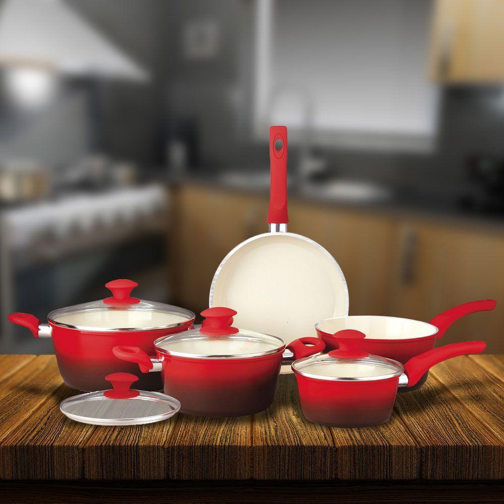 Jogo De Panelas Cerâmica 5 Peças Vermelha 4,5mm Class Home - Jogo de ...