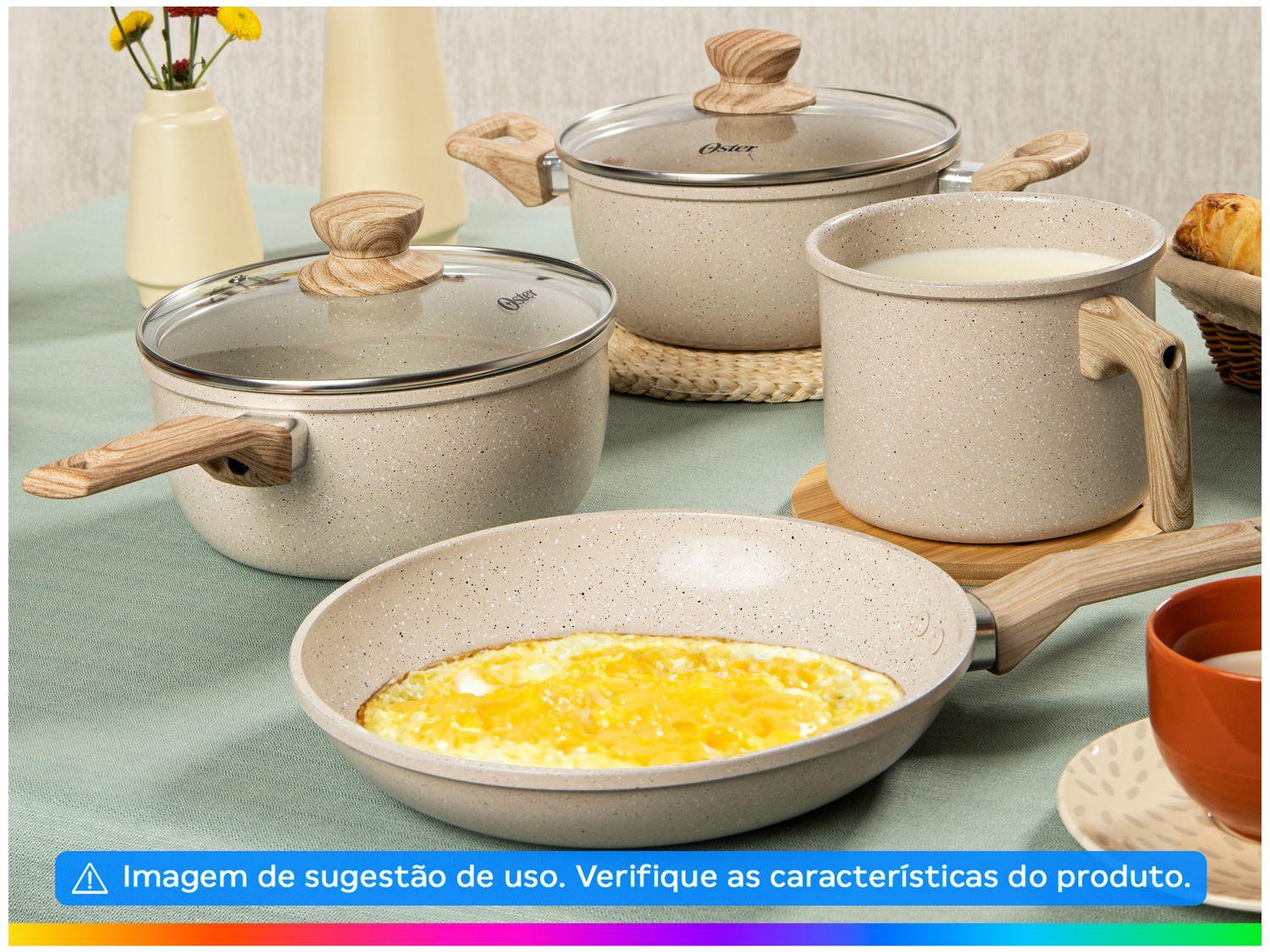Jogo de Panelas Oster Revestimento Cerâmico Cream 4 Peças Marble Edition