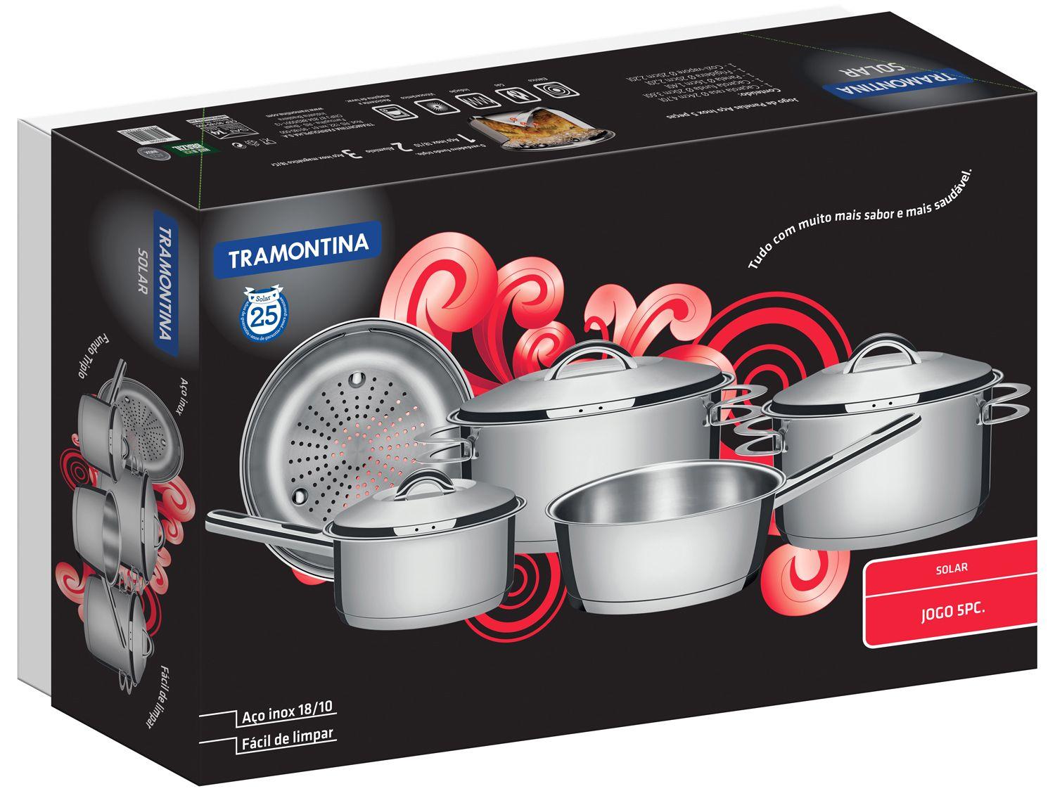 Jogo de Panelas Tramontina Solar 65510/560 Inox Fundo Triplo 5 Peças