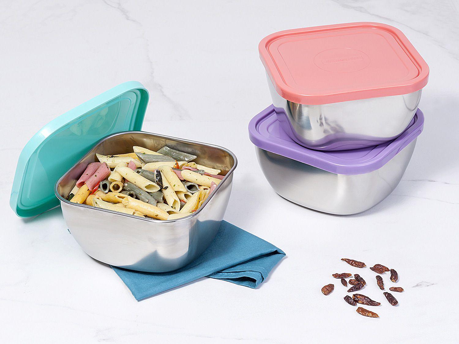 Jogo de Potes de Inox Tramontina com Tampa - Quadrado Freezinox 3 Peças ...