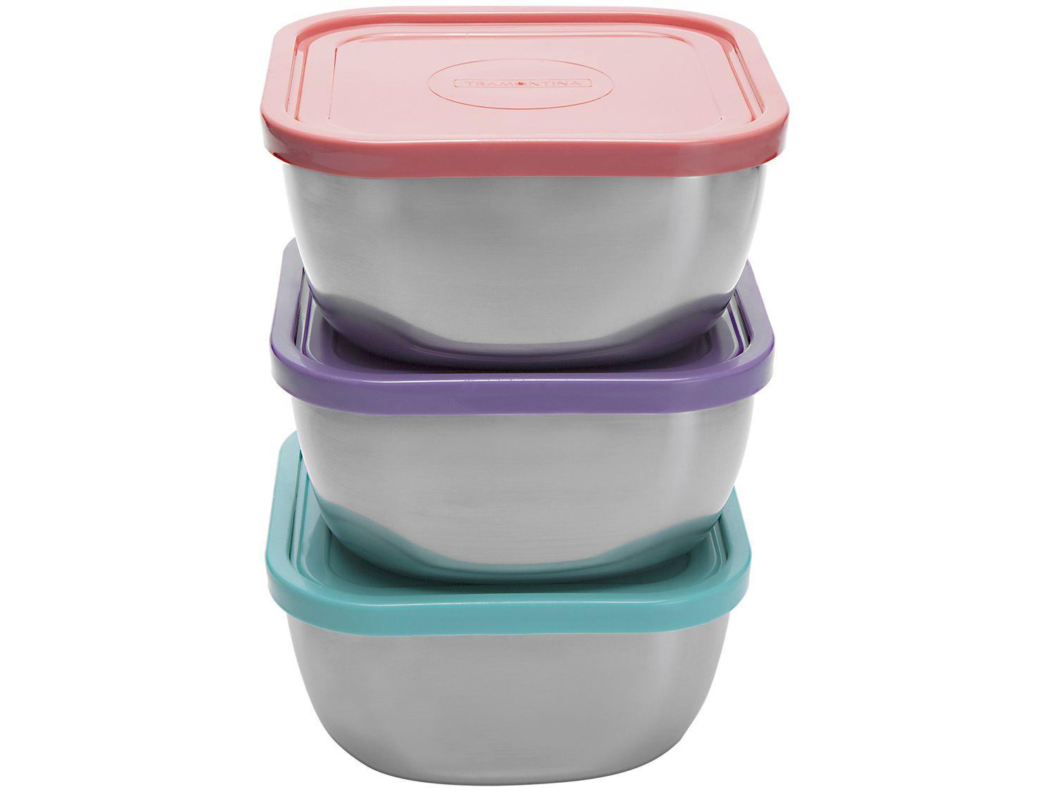 Jogo de Potes de Inox Tramontina com Tampa - Quadrado Freezinox 3 Peças ...