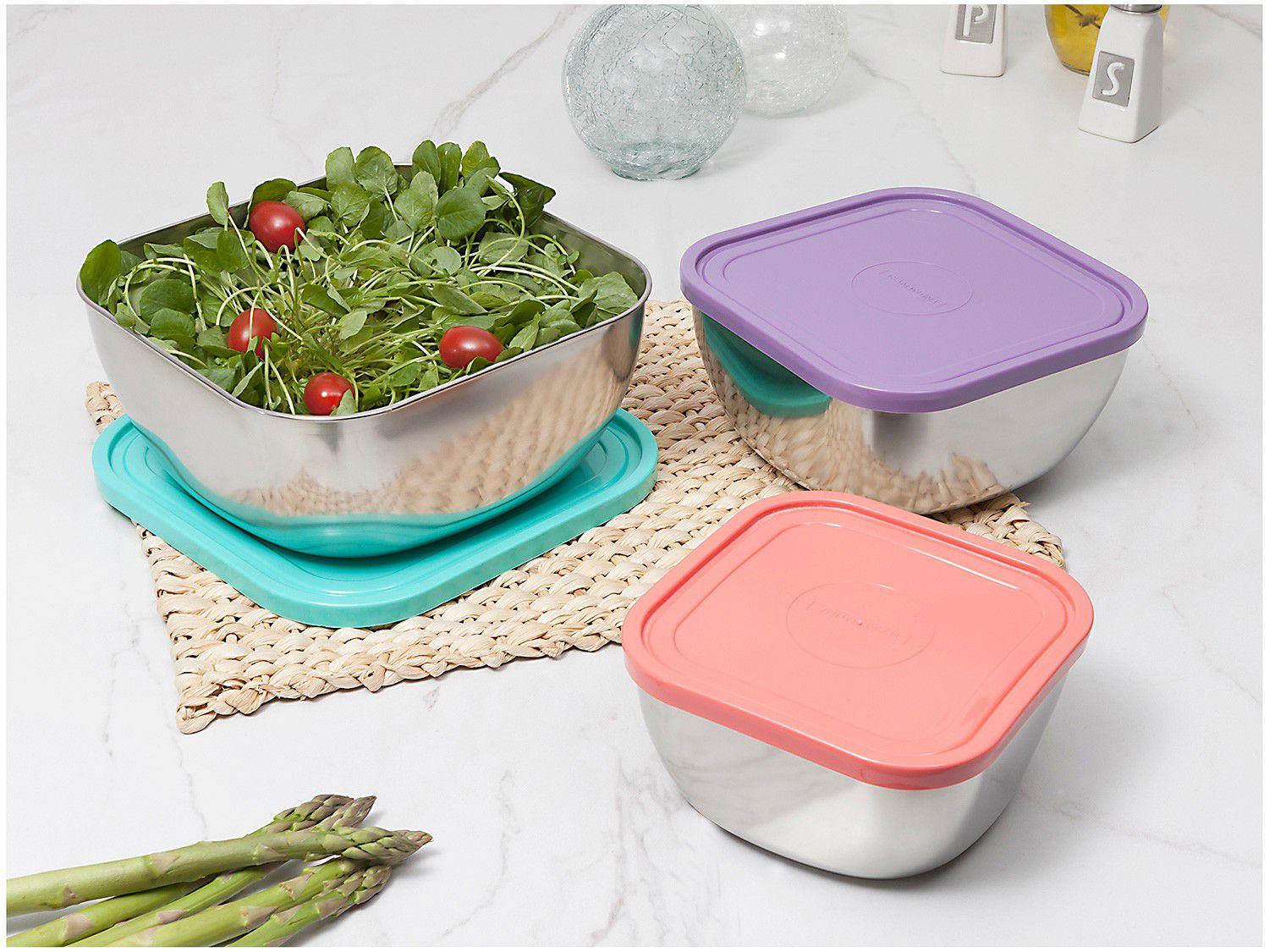 Jogo de Potes de Inox Tramontina com Tampa - Quadrado Freezinox 3 Peças ...