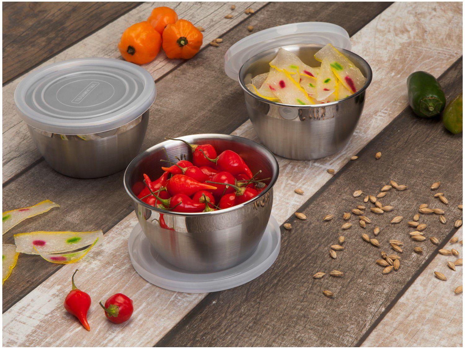 Jogo de Potes de Inox Tramontina com Tampa - Redondo 300ml Freezinox 3 ...