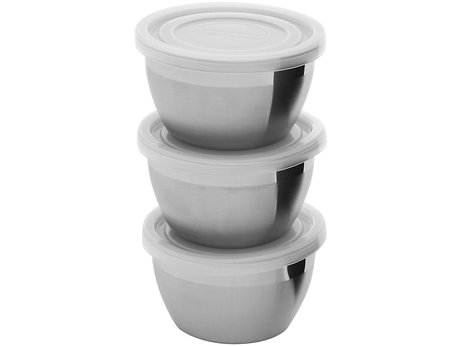 Jogo de Potes de Inox Tramontina com Tampa - Redondo 300ml Freezinox 3 ...