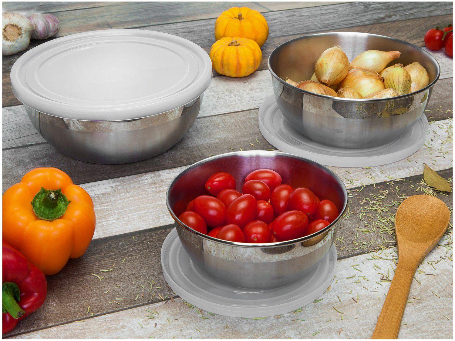 Jogo de Potes de Inox Tramontina com Tampa - Redondo Freezinox 3 Peças ...