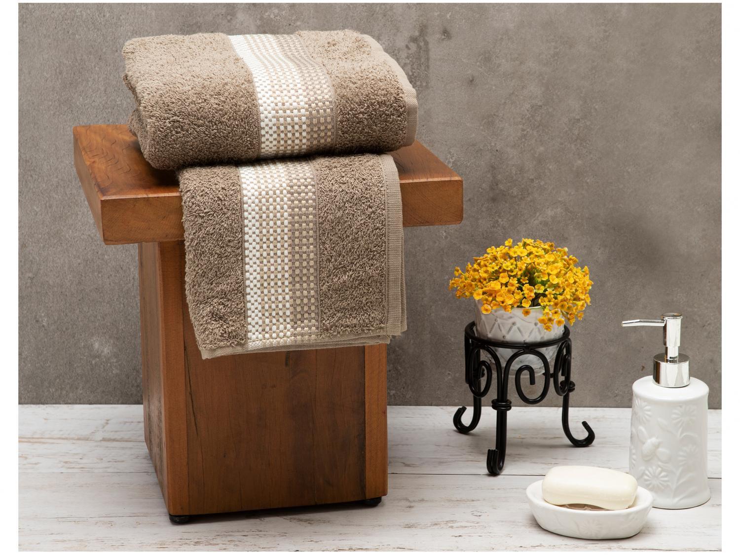 Jogo de Toalhas Camesa de Algodão e Poliéster Vênus Marrom 2 Peças