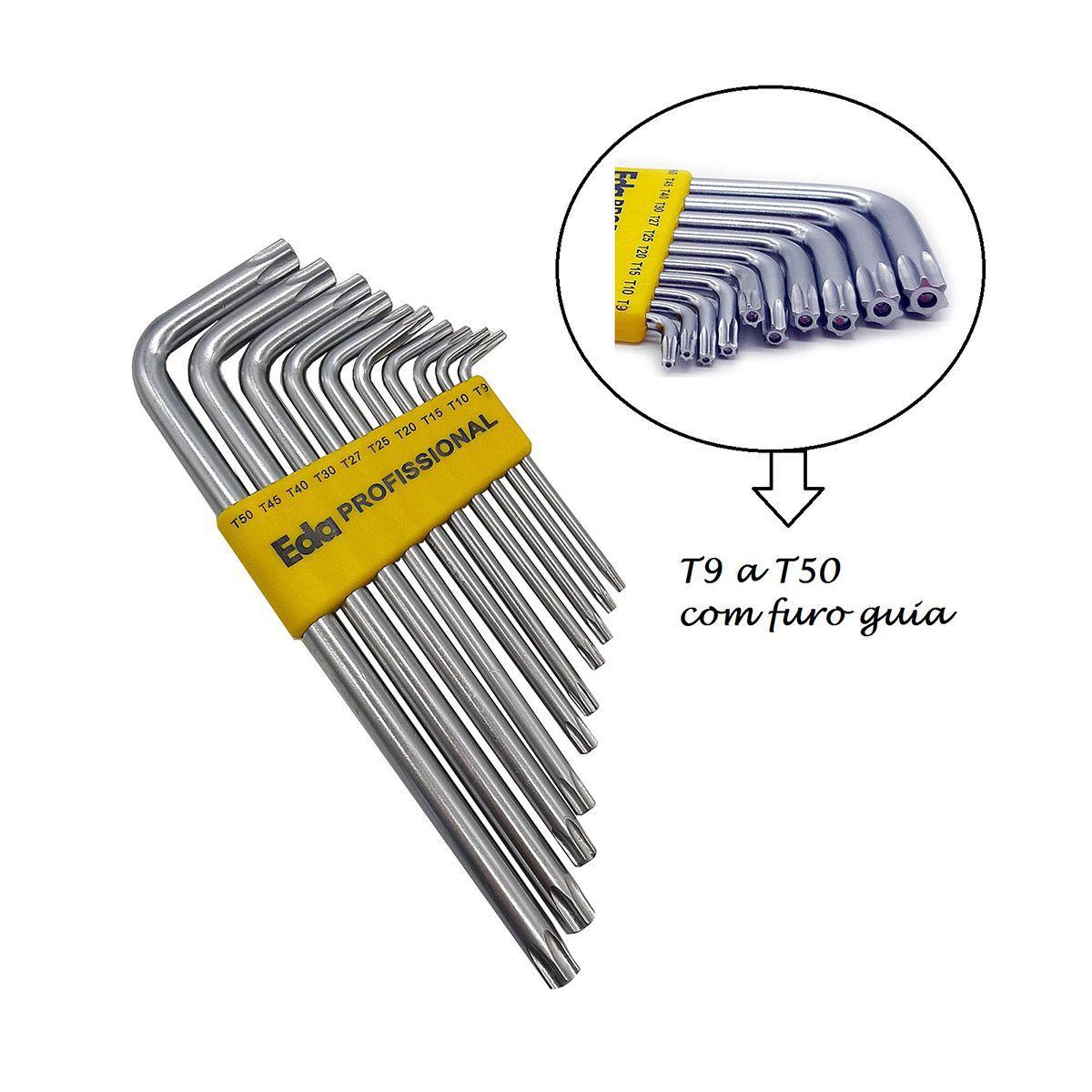 Jogo Kit Chave Torx Torque Vanádio Tipo L furo guia 10 peças - Eda ...