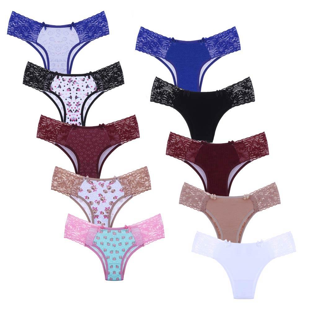 Kit 10 Calcinhas Algodão com Renda Estampada Dorbe - Calcinha ...