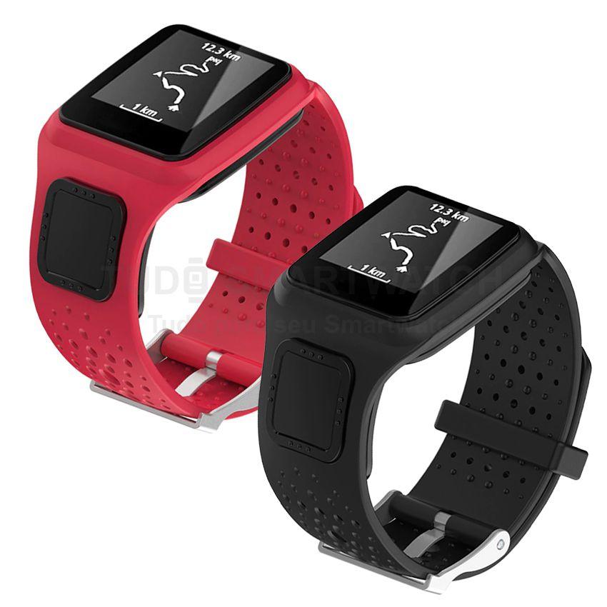 KIT 2 Pulseiras de Silicone Preto e Vermelho para Relógio TOMTOM Runner ...