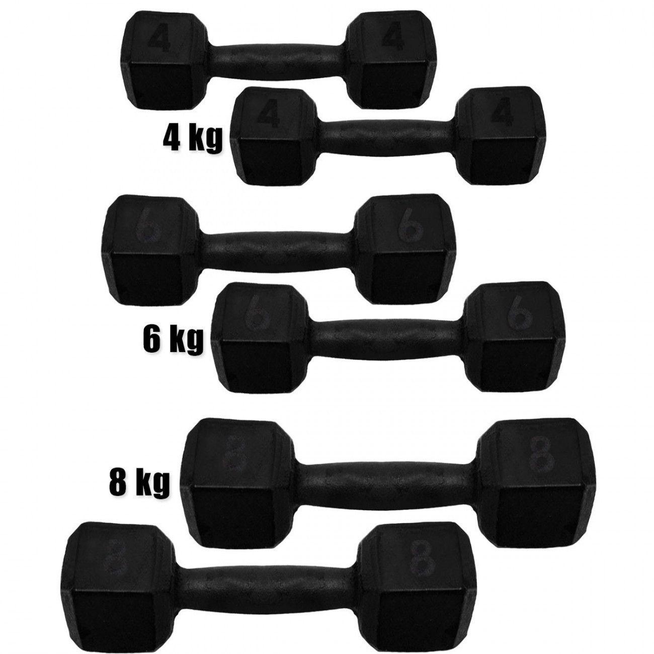Kit 3 Pares de Halter Sextavado 4 Kg + 6kg + 8 Kg Ferro Fundido Mega ...