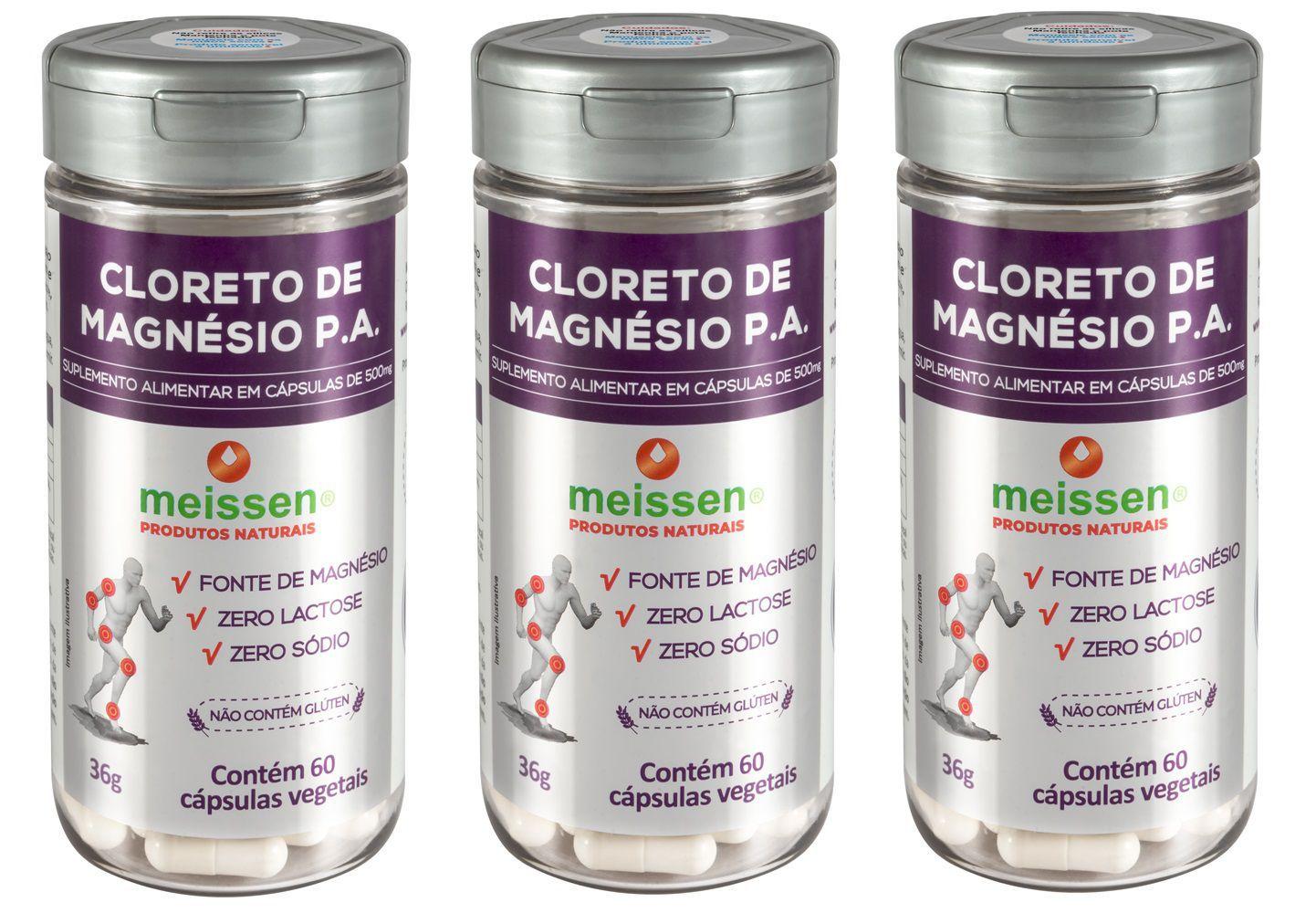 Kit 3x Cloreto de Magnésio P.A. 500mg (3x 60 cápsulas) - Meissen - Cloreto de Magnésio ...