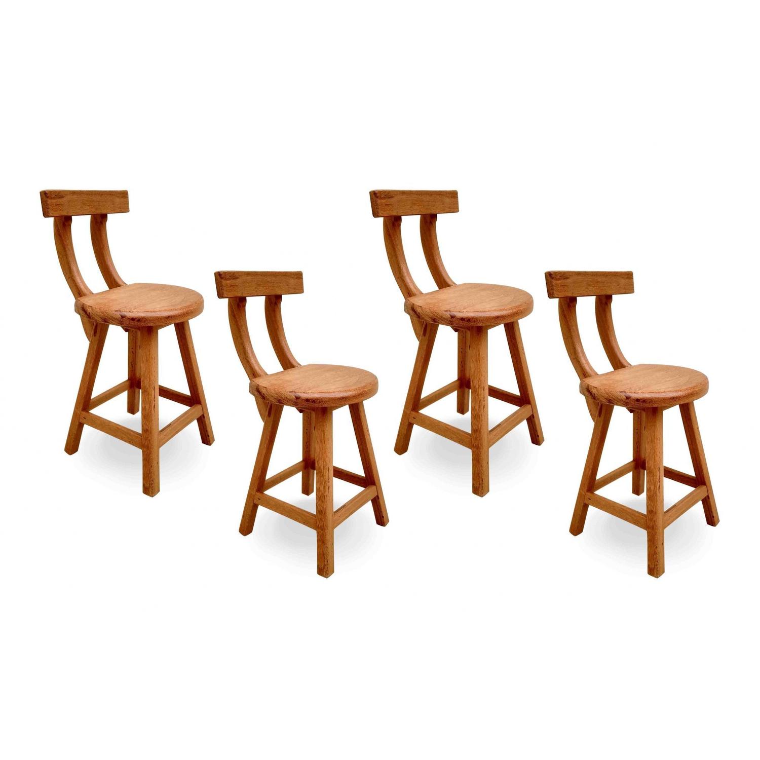 Kit 4 Banquetas / Banco Baixa De Madeira Rústica Com Encosto - Decore ...