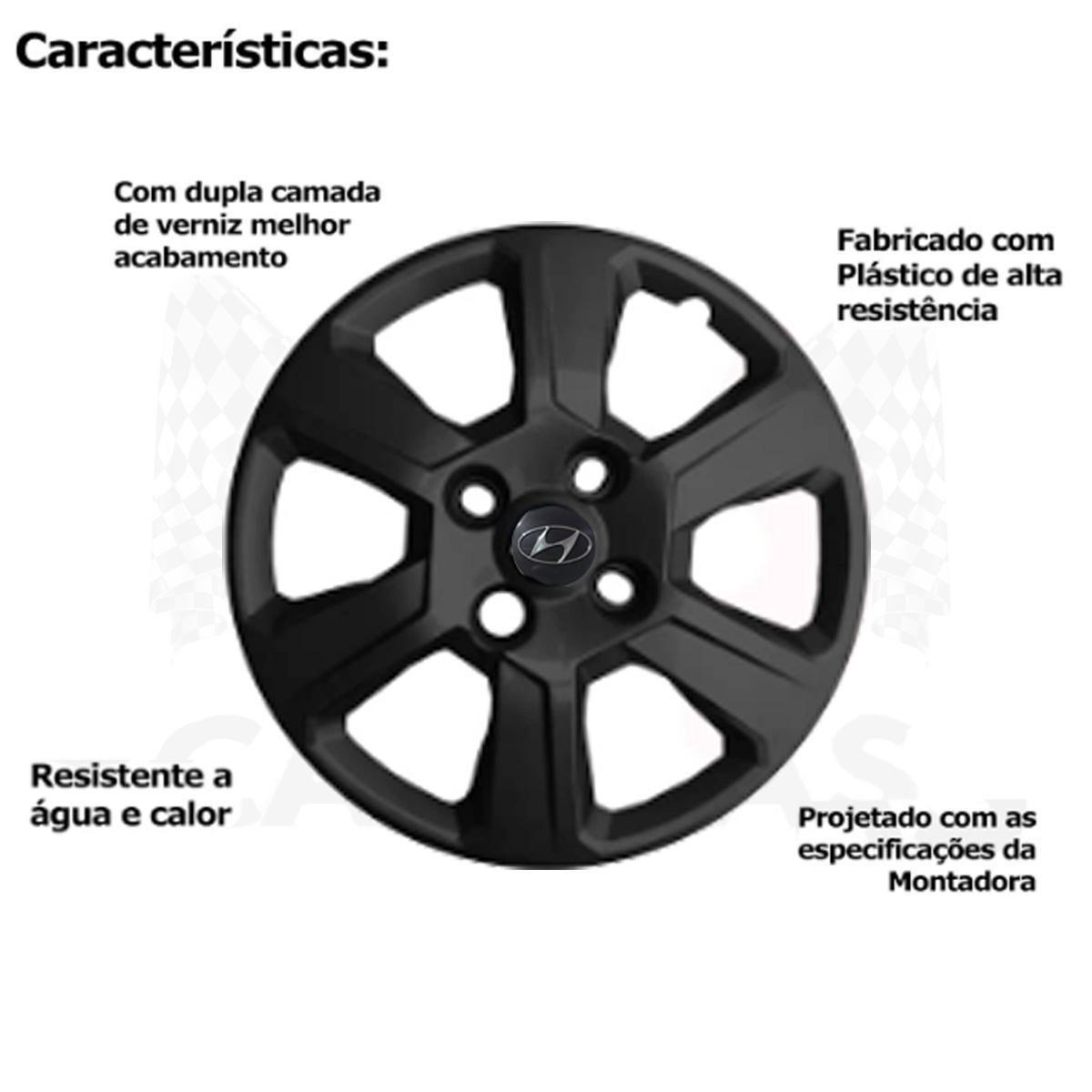 Kit 4 Calotas Hyundai Hb20/ Hb20S Aro 14 Preto Emblema - Grid - Calota ...