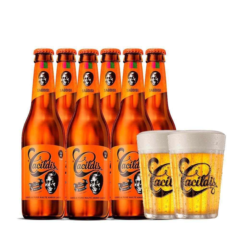 Kit 6 Cervejas Cacildis 355ml + 2 Copos Americanos 300ml - Brassaria ...
