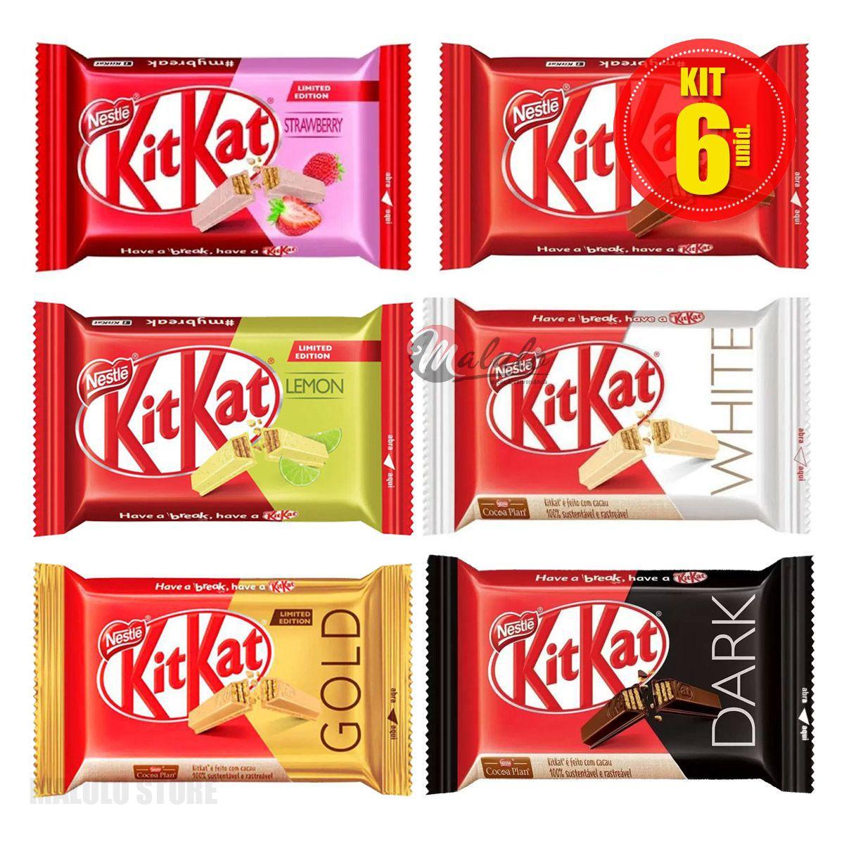 Kit 6 Chocolates Kit Kat Morango Limão Gold Dark Branco - Kit Kat ...