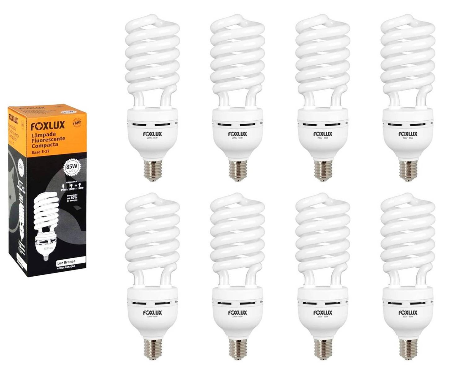 KIT 8 Lâmpada FOXLUX Espiral Fluorescente 85W 6400K 220V E-27 Luz ...