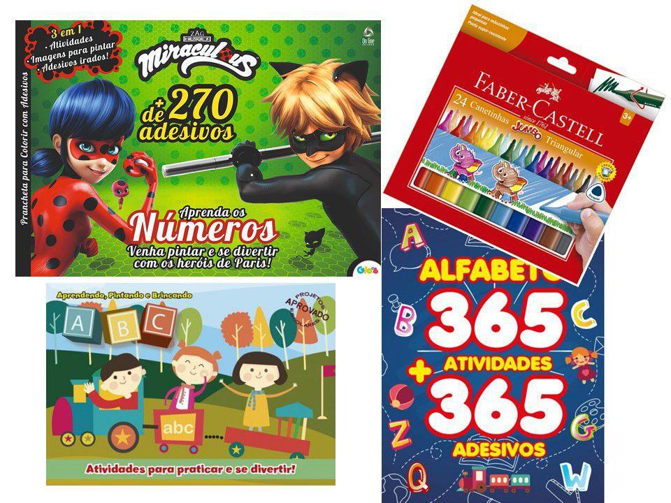 Kit aprender e pintar ladybug miraculous livros alfabeto + canetinha ...