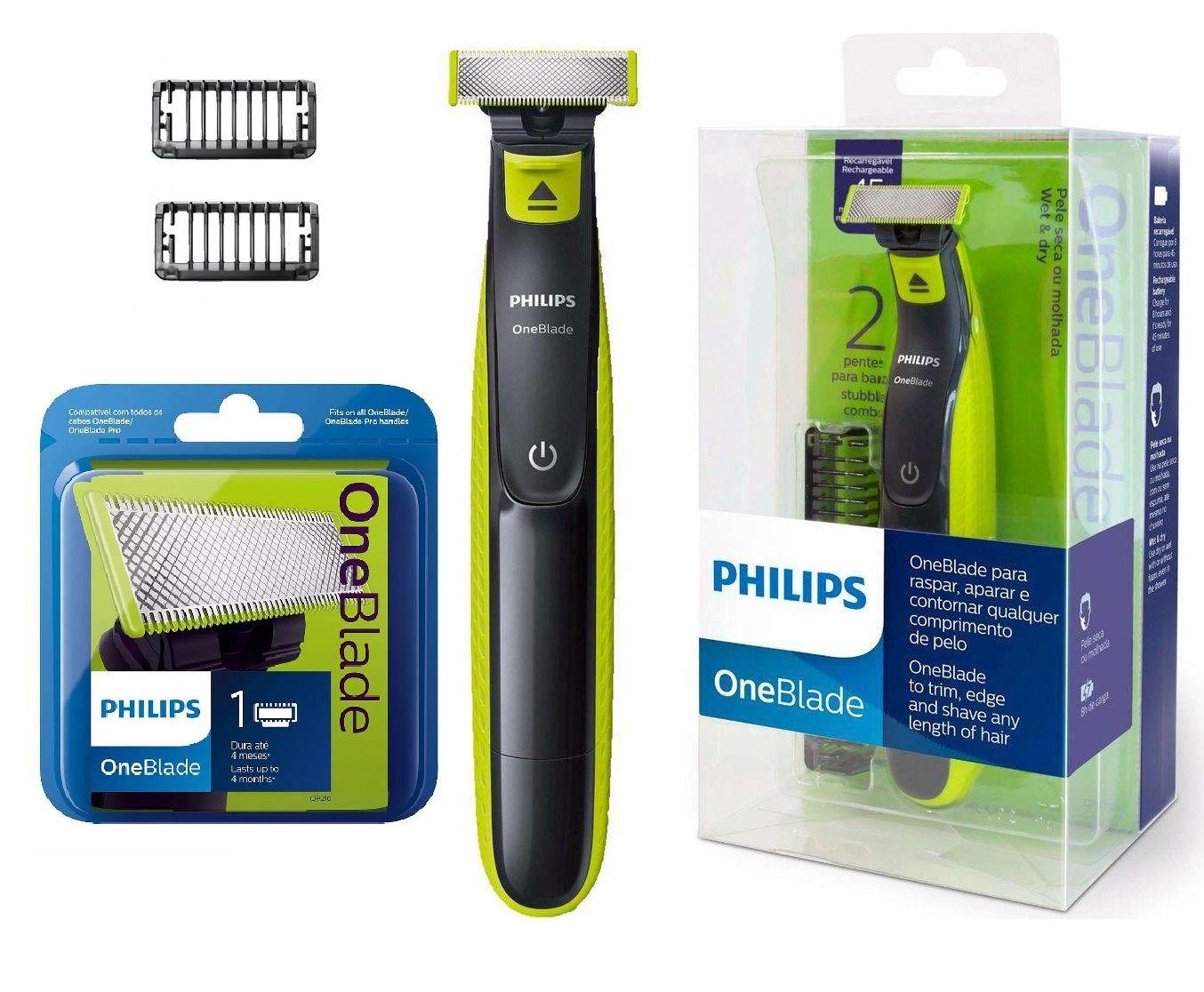 Kit Barbeador Aparador Elétrico Philips One Blade QP2521 + Refil ...
