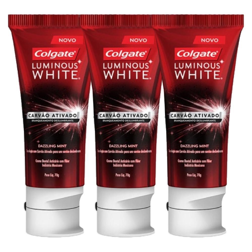 Kit C/ 3 Cremes Dental Colgate Luminous White Carvão Ativado 70g ...