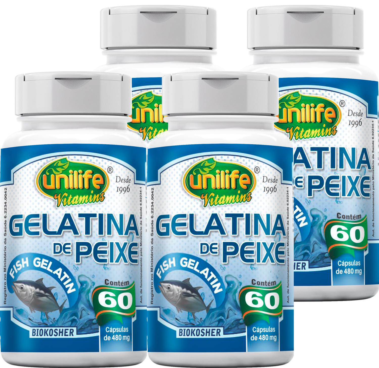 Kit C/ 4 Un. Gelatina de Peixe 480mg 240 Cáp. Unilife - Multivitamínico ...
