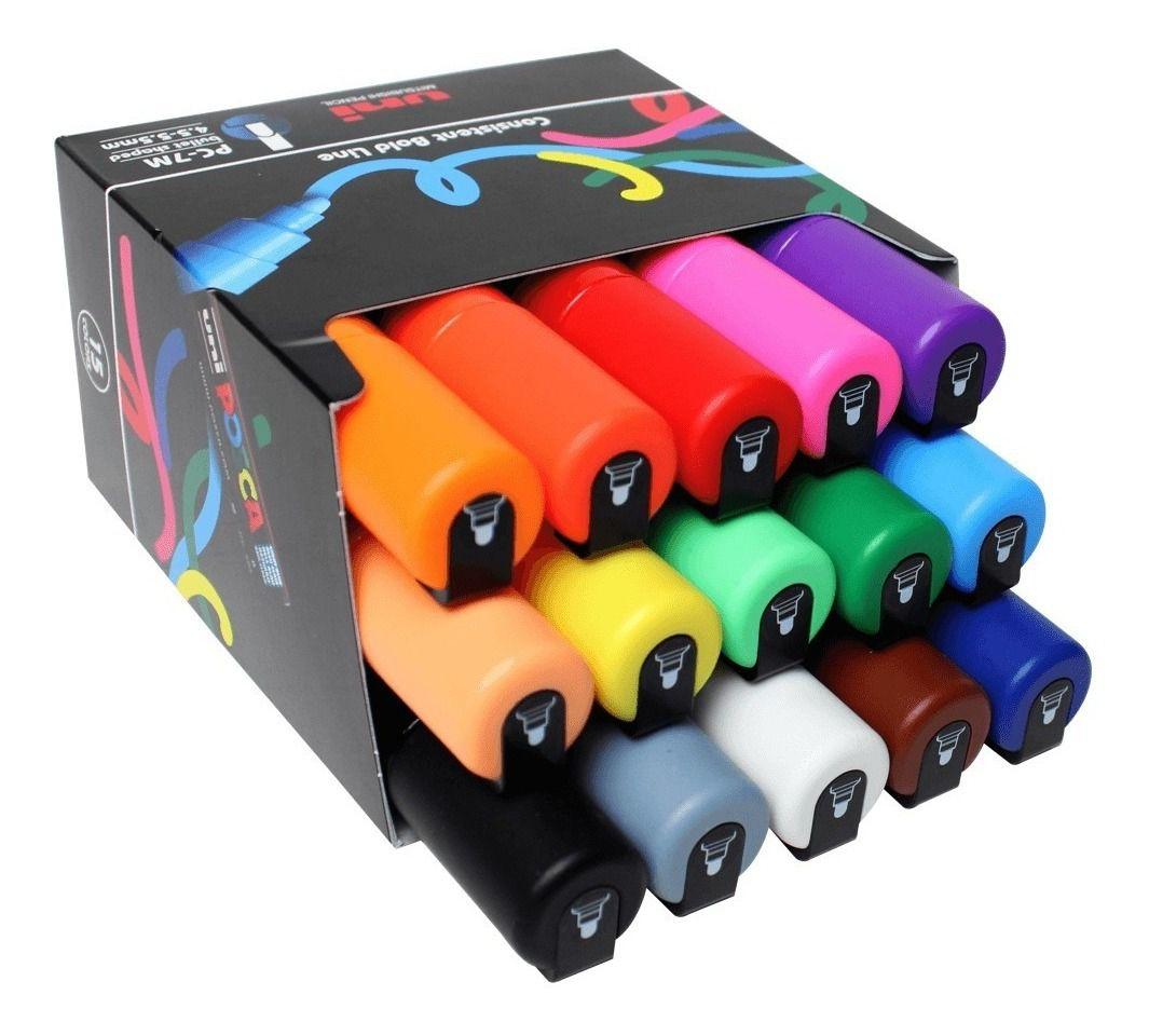 Kit Caneta Posca Uni Ball Marcador Pc-7m 15 Unidades - Caneta ...