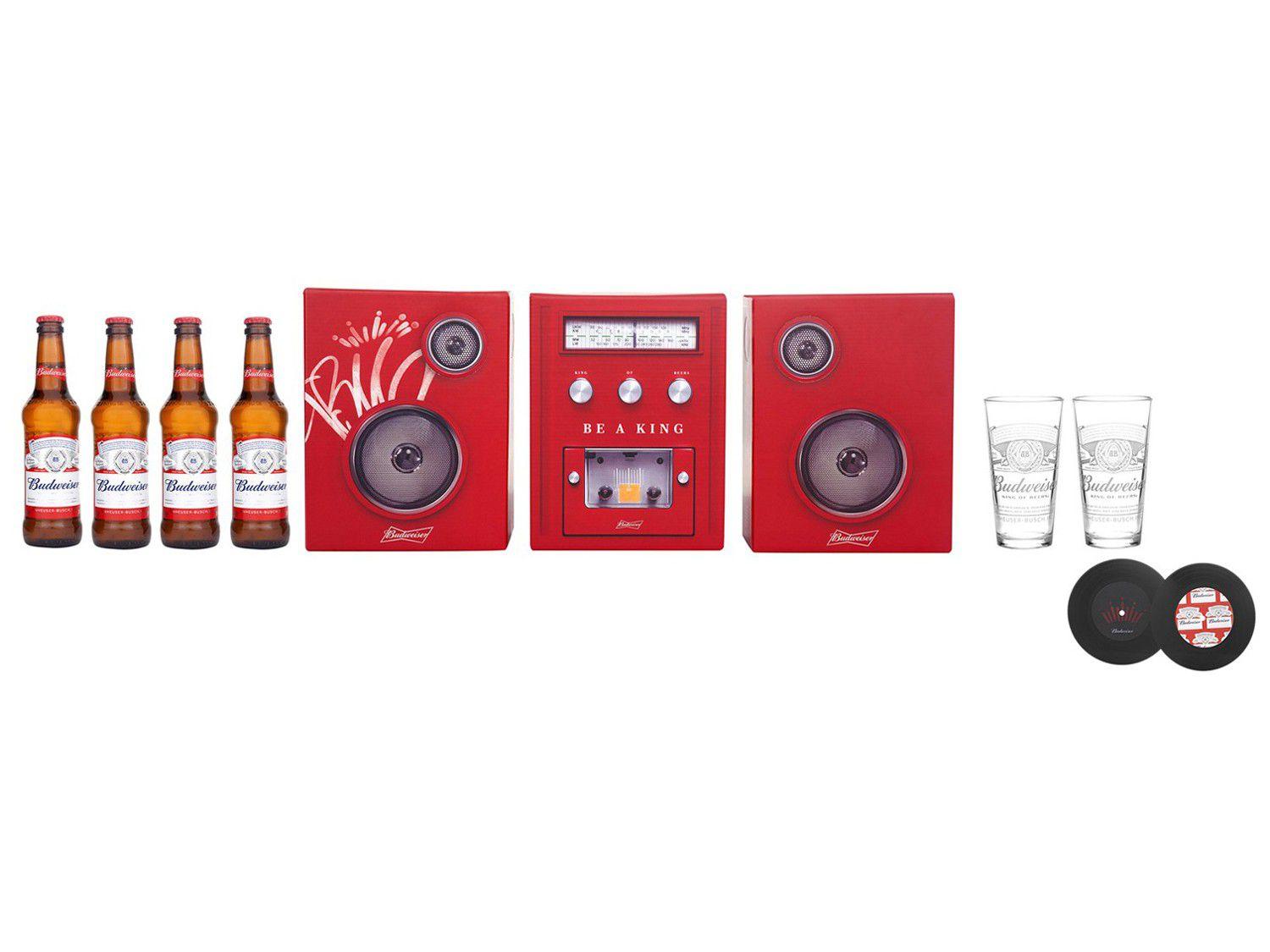 Kit Cerveja Budweiser Bud Box Lager 4 Unidades - 330ml com Copo e Porta ...