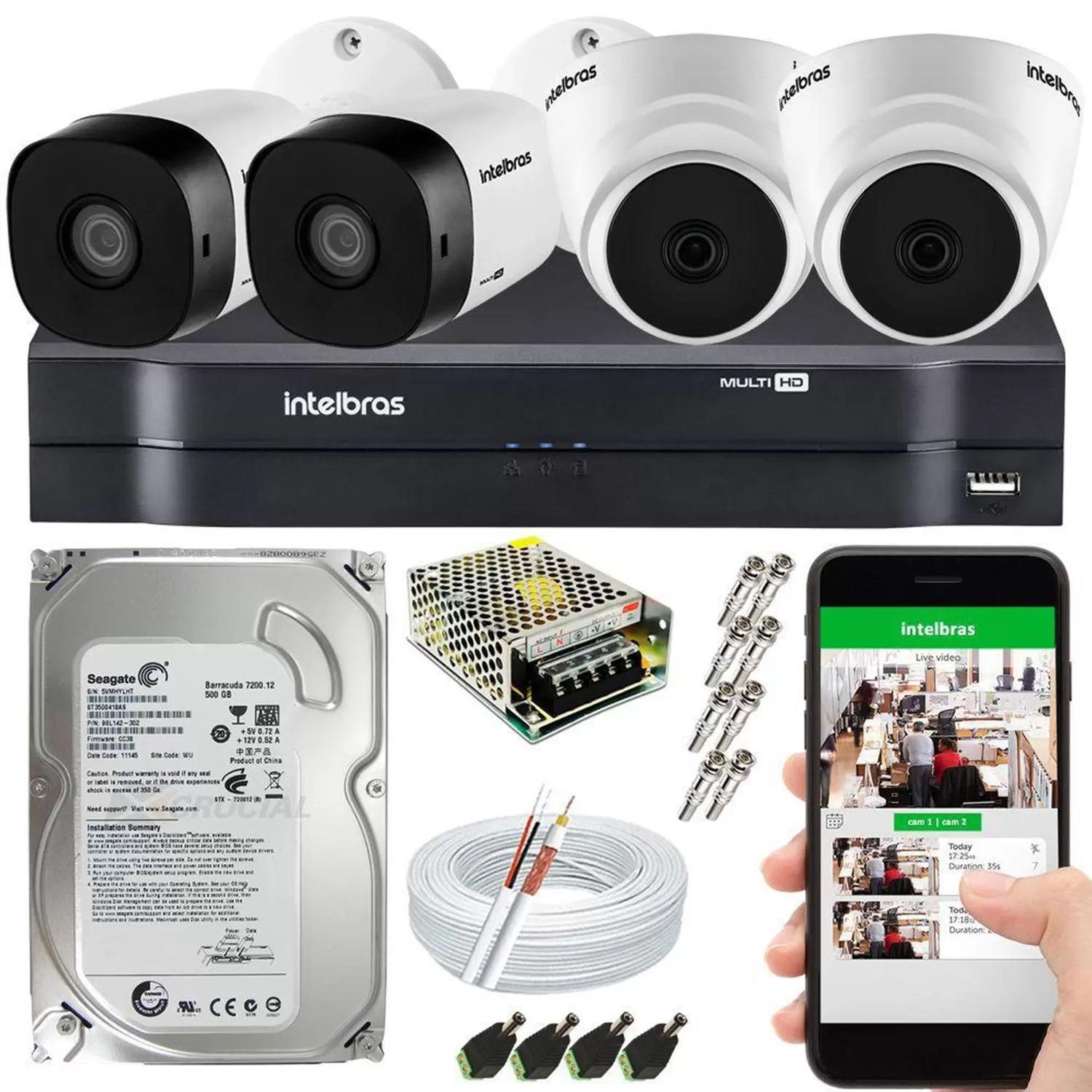 Kit CFTV 4 Câmeras Intelbras Internas e Externas 100% INTELBRAS ...