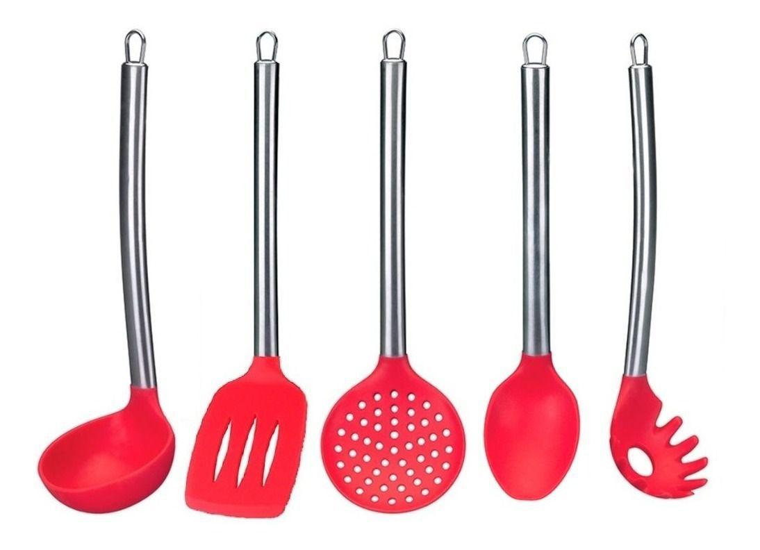 Kit Colheres de Silicone e Utensílios De Cozinha Práticos vermelho ...
