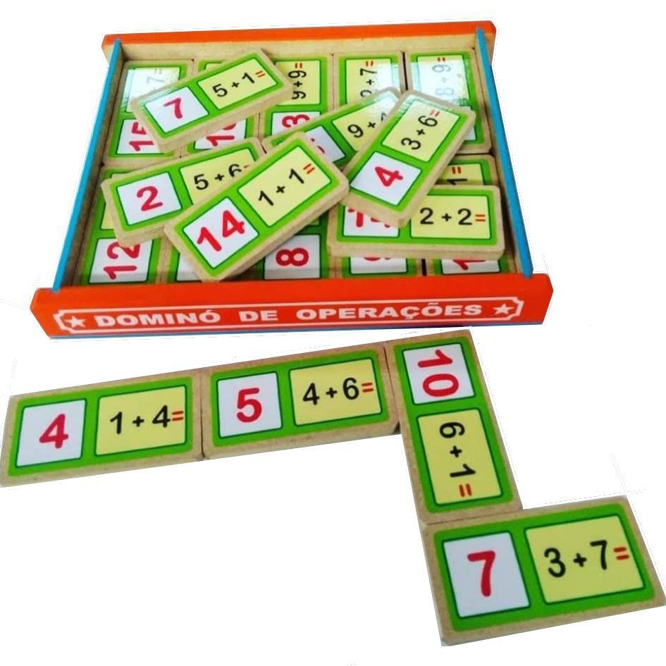 Kit com 4 Jogos Dominó das 4 Operações Madeira 28 peças cada - BRINQUE ...
