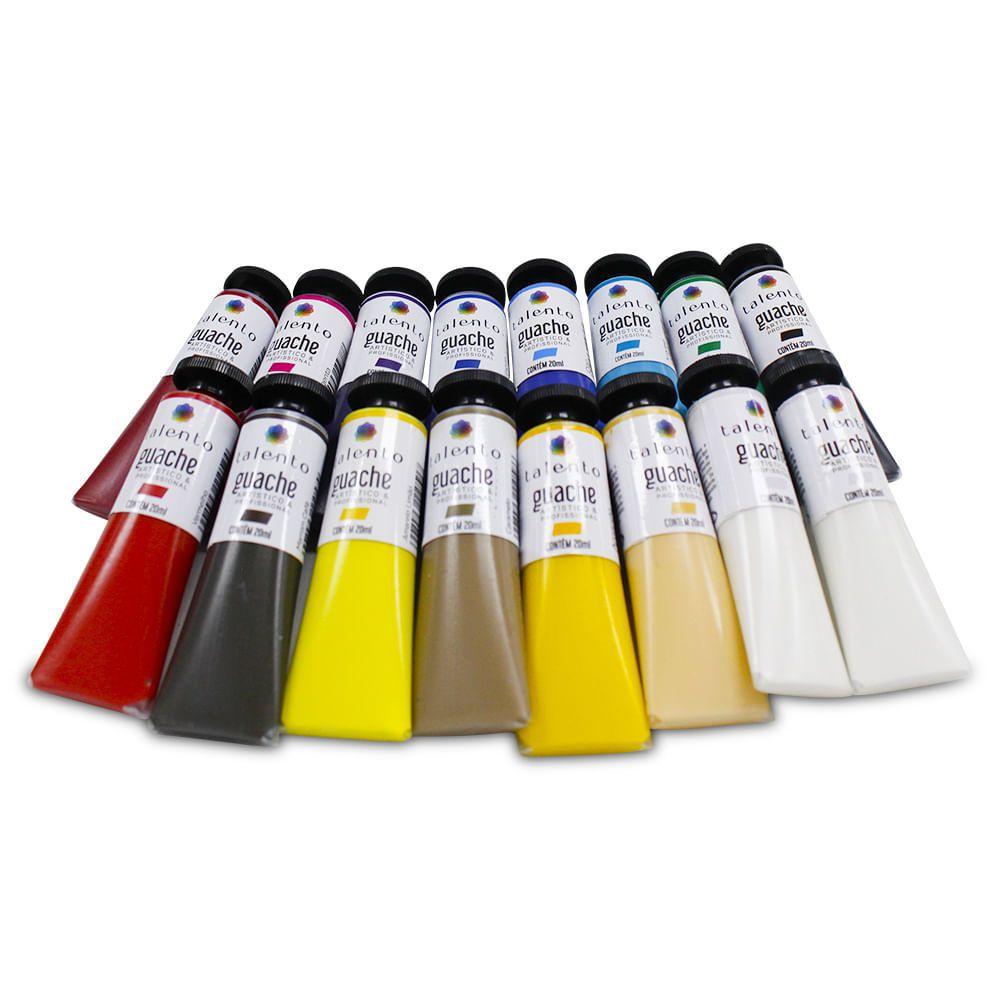 Kit de Tintas Guache Artístico e Profissional Talento com 16 Unidades ...