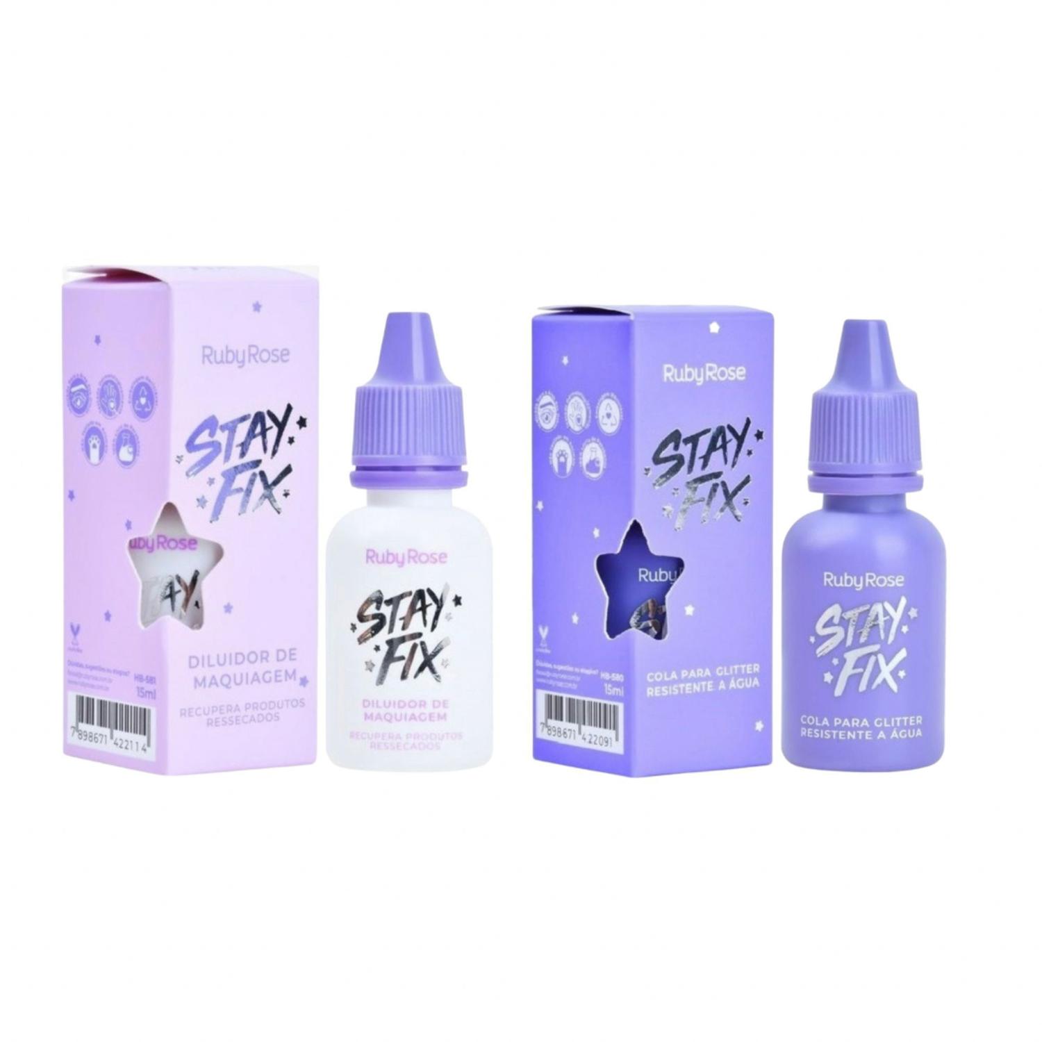 Kit Diluidor de Maquiagem Stay Fix+ Cola para Glitter Stay Fix Ruby ...