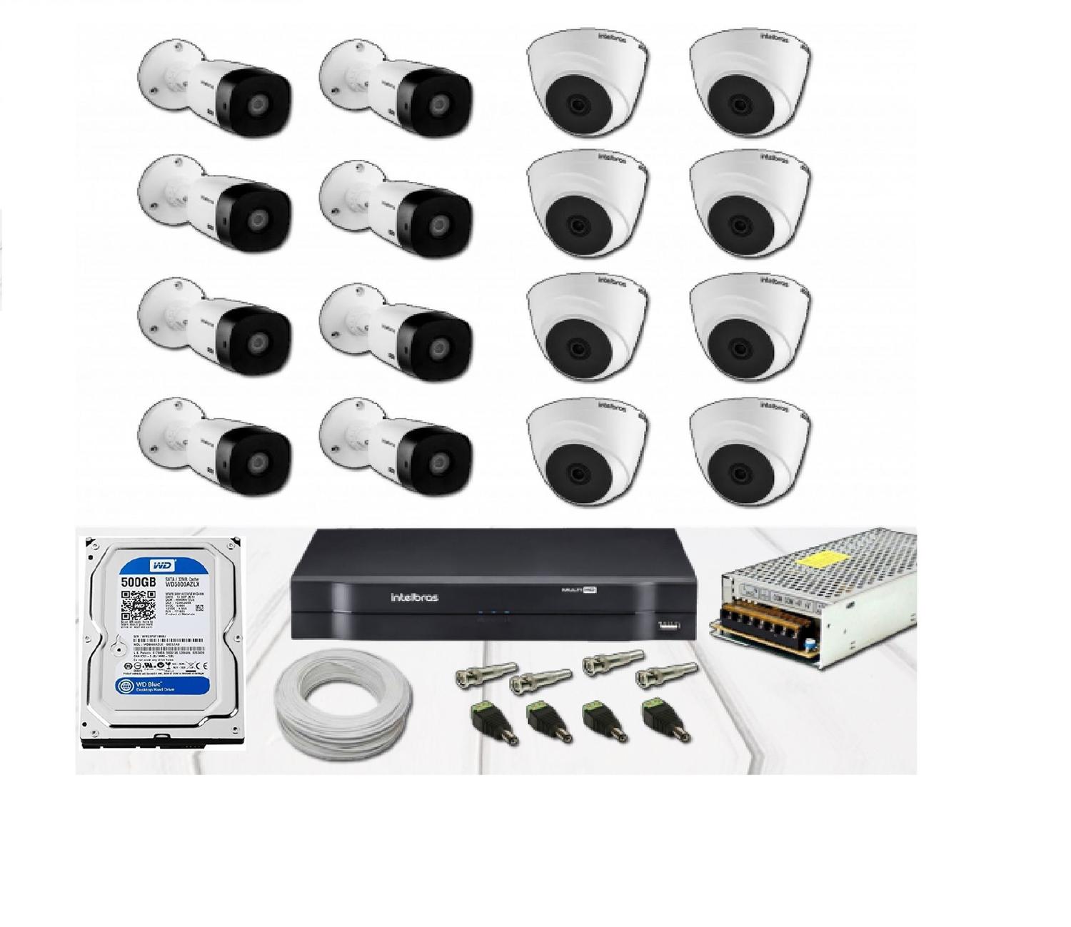 Kit Dvr 16 Canais Intelbras HD 720p Dome E Bullet Completo C/Hd 500gb ...