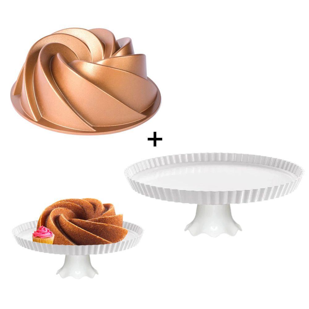 Kit Forma para Bolo 24cm Marissa Lounina + Boleira 27,5cm com Borda em ...