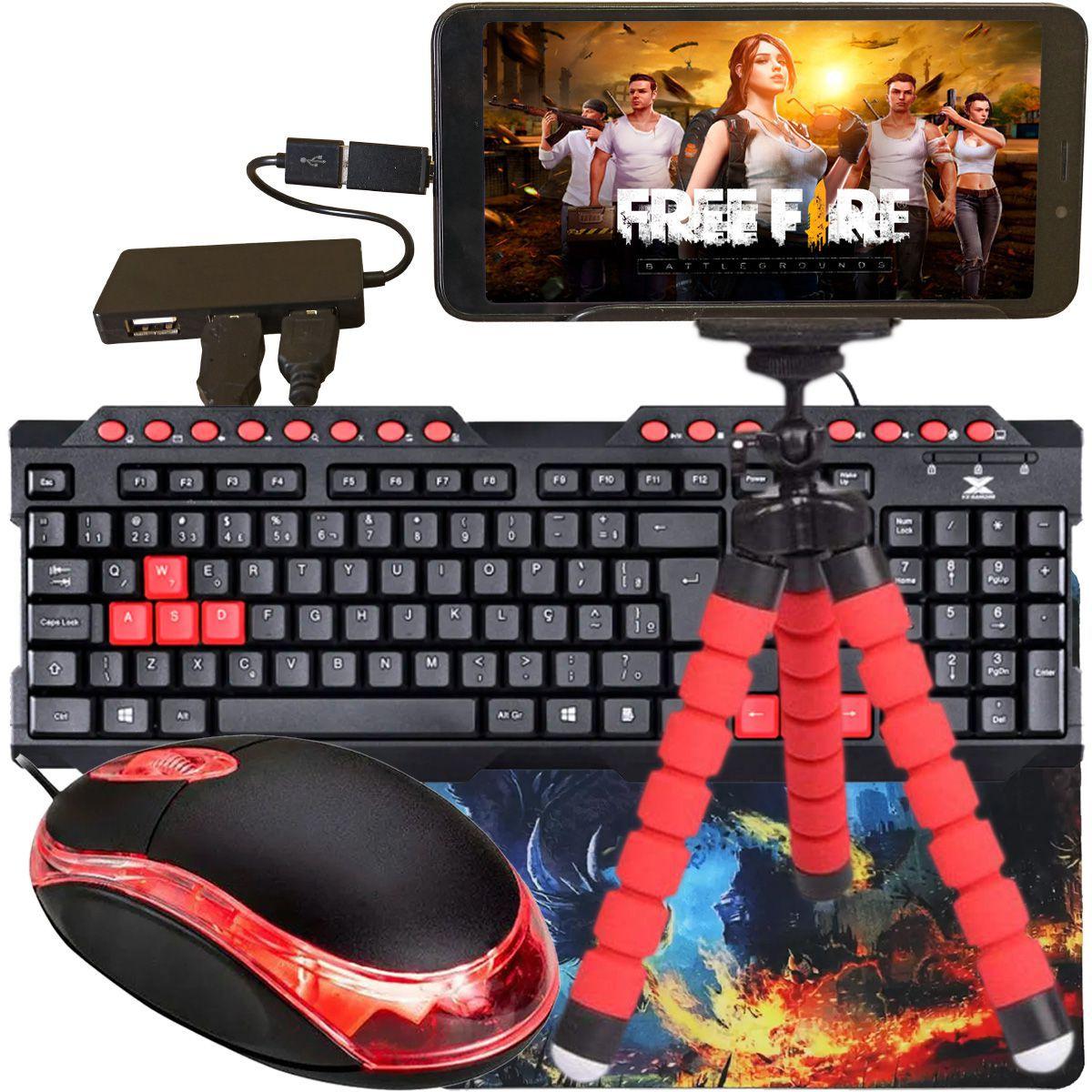 Kit Gamer Mobilador Para Celular Com Teclado + Mouse Óptico Com Suporte ...