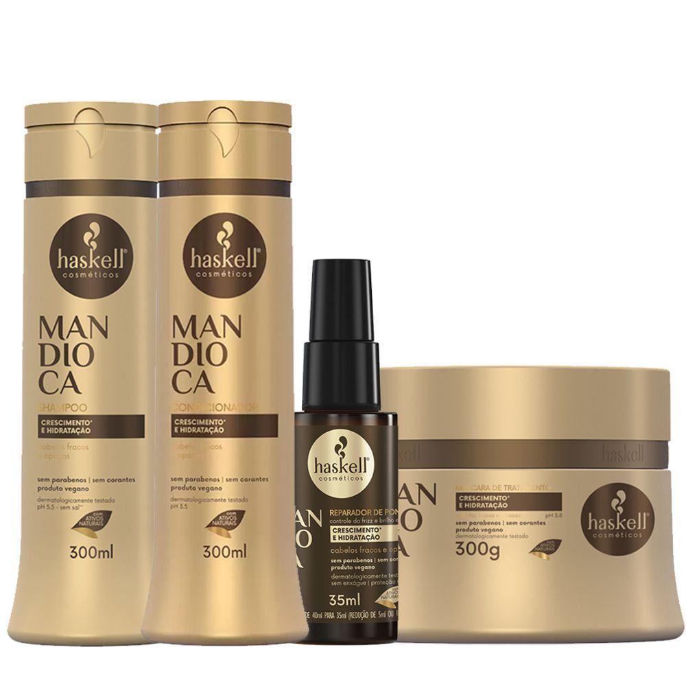 Kit Haskell Mandioca - Shampoo e Condicionador 300ml Máscara 250g + Reparador de Pontas 35ml ...