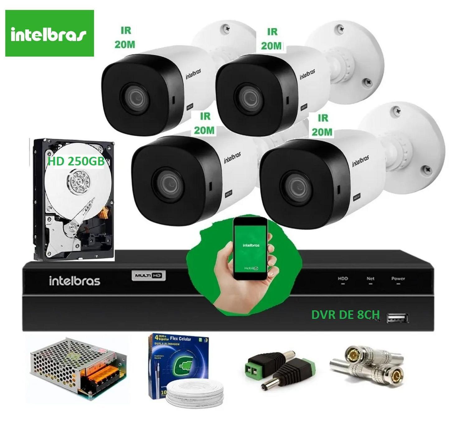 Kit Intelbras 4 Cam G4 Dvr 4ch Mhdx Multihd H.265 250giga - Gravador de ...