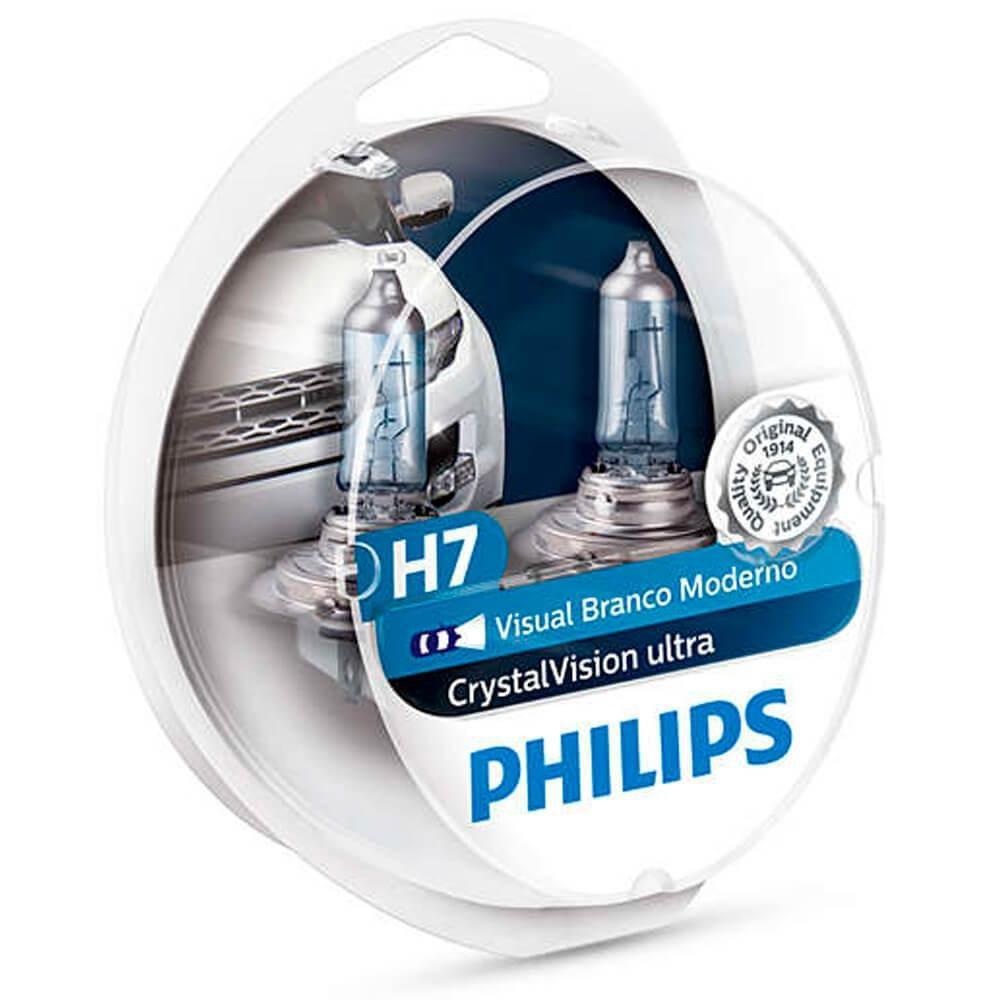 Kit Lâmpada Philips Crystal Vision Ultra 55W 12v H7 PX26d Farol ...
