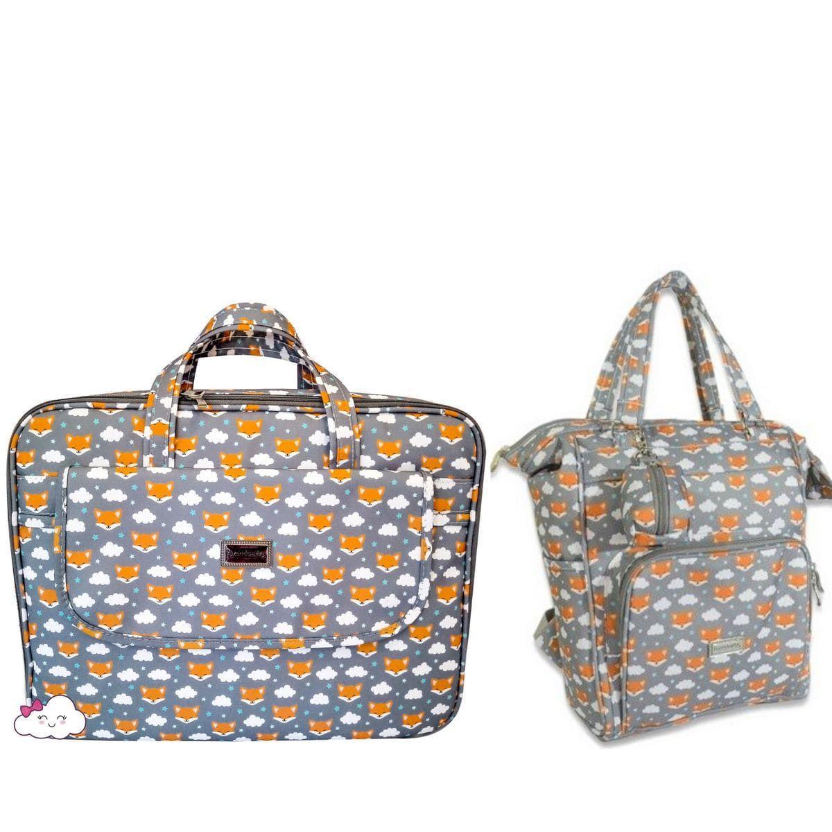 Kit mala retangular e mochila funcional raposinha cinza fazendo arte ...