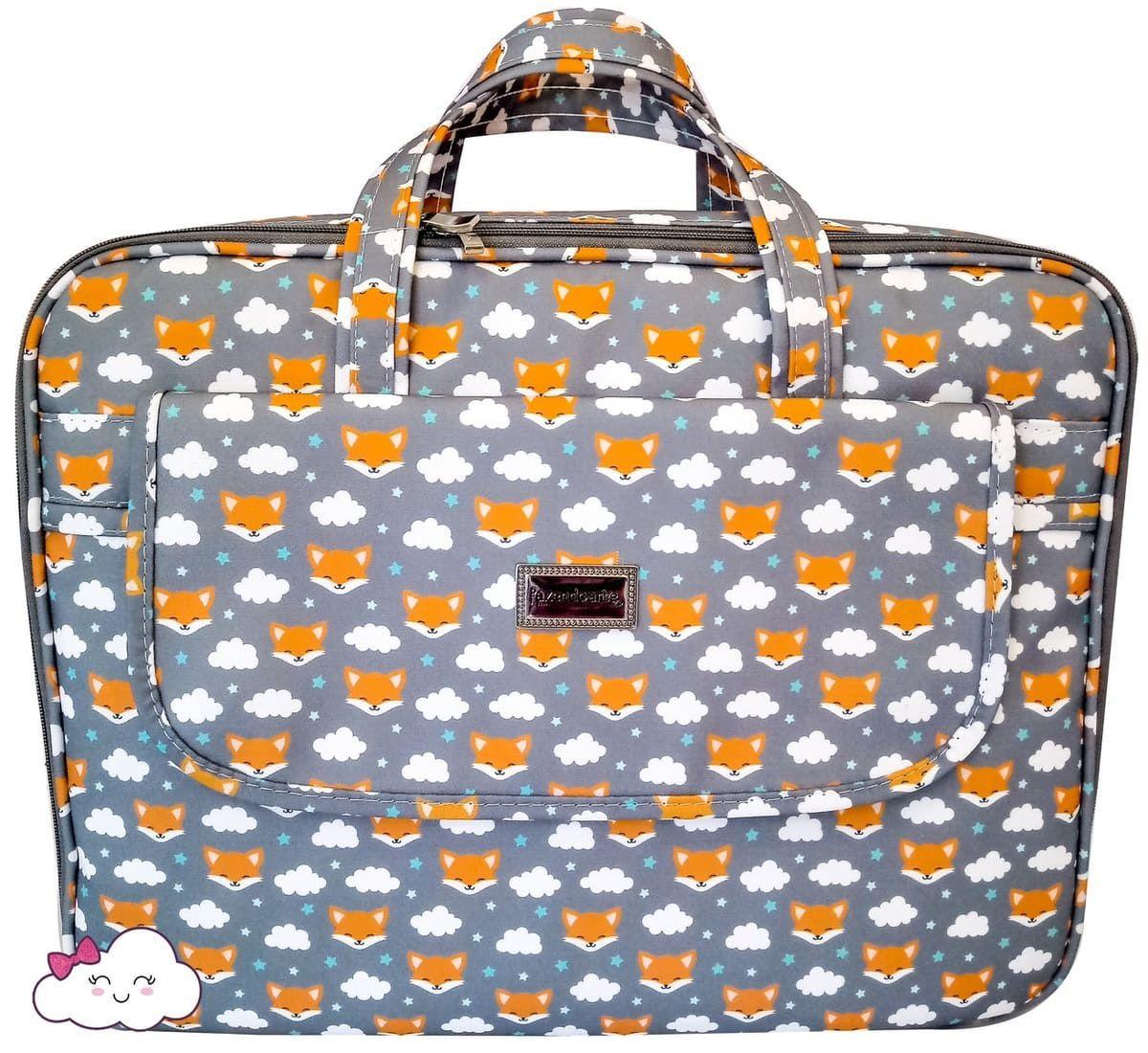 Kit mala retangular e mochila funcional raposinha cinza fazendo arte ...