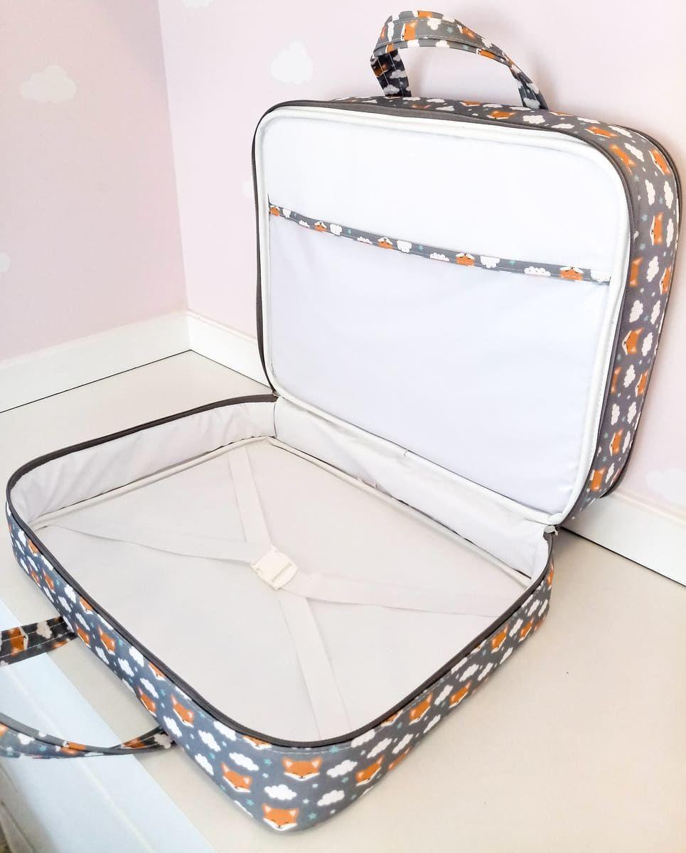 Kit mala retangular e mochila funcional raposinha cinza fazendo arte ...